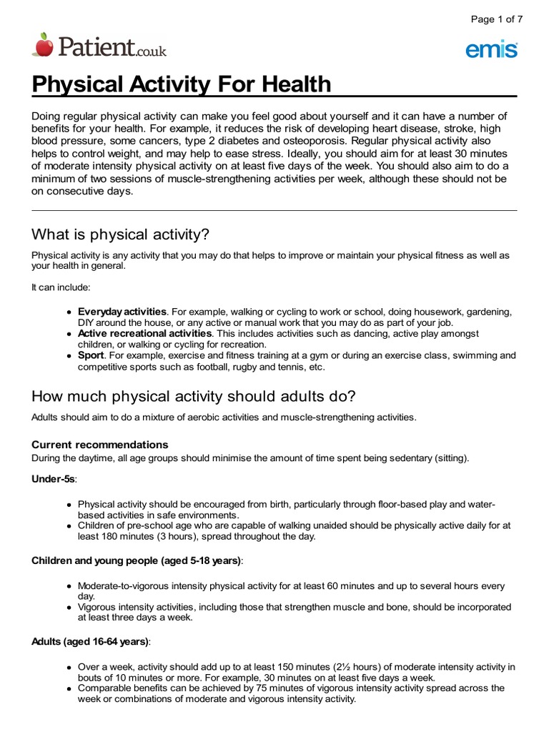 Physical Activity For Health | PDF | Physical Exercise | Physical Fitness