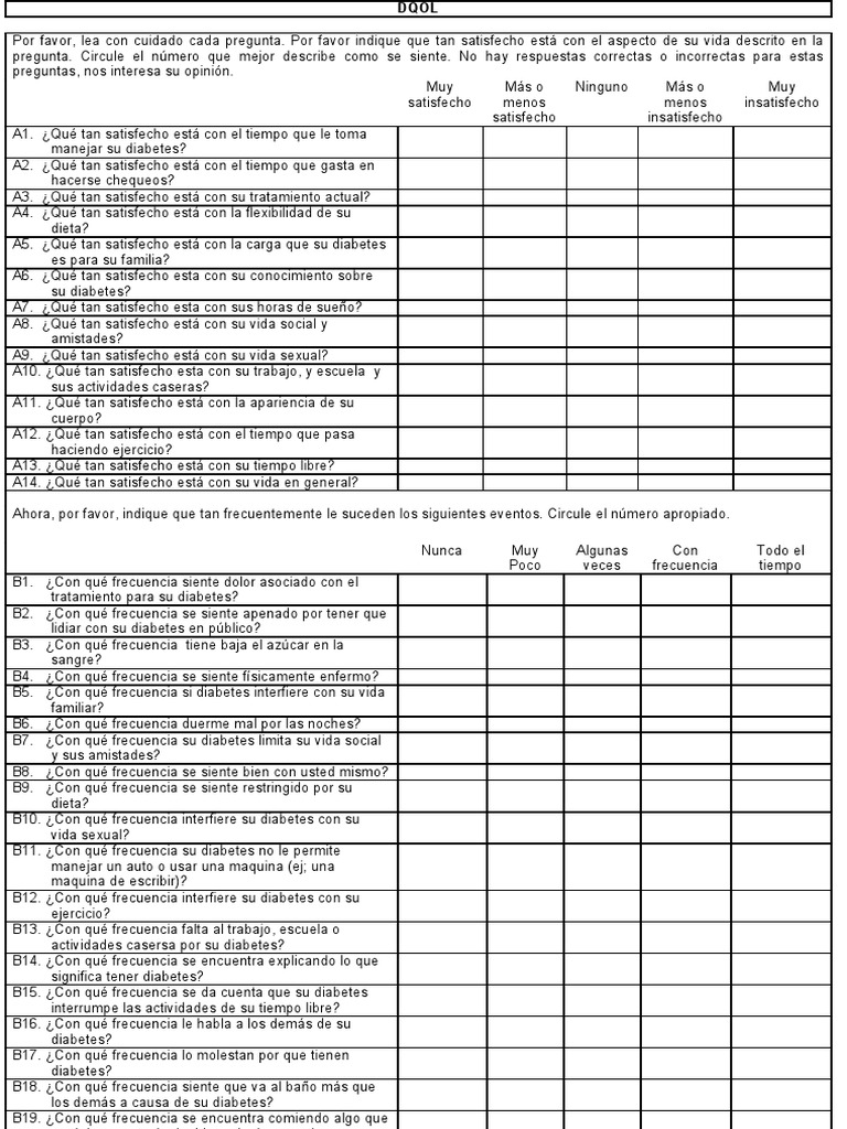 DQOL Instrumento | PDF | Diabetes | Medicina CLINICA