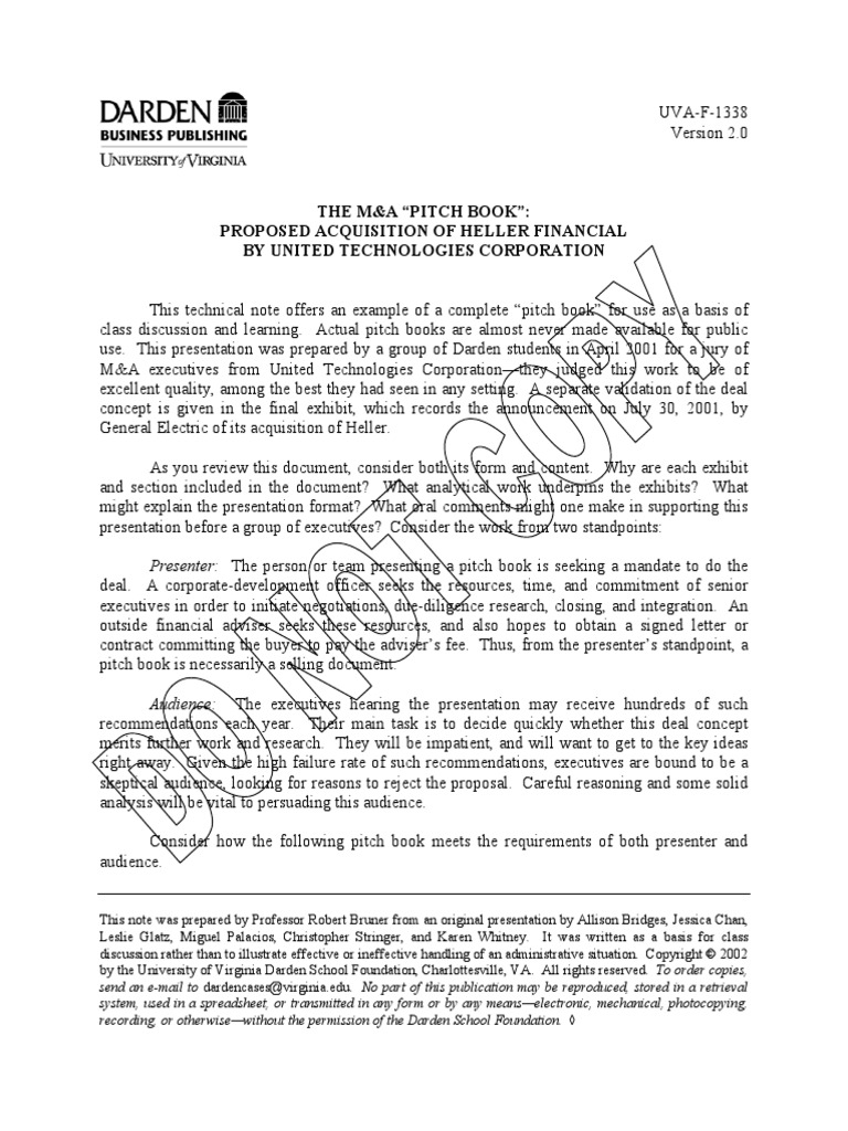 Pitch Book Sample | PDF | Stocks | Mergers And Acquisitions
