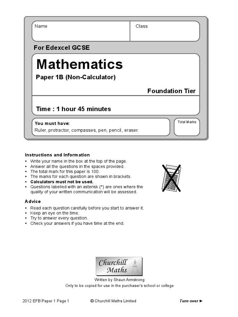 2012 Edexcel Foundation B Paper 1 | PDF | Teaching Mathematics