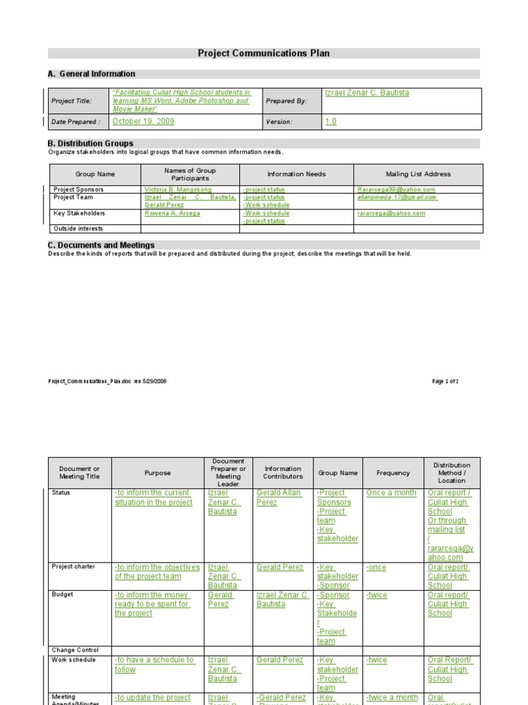 Bago Project Communications Plan | PDF | Communication | Computing