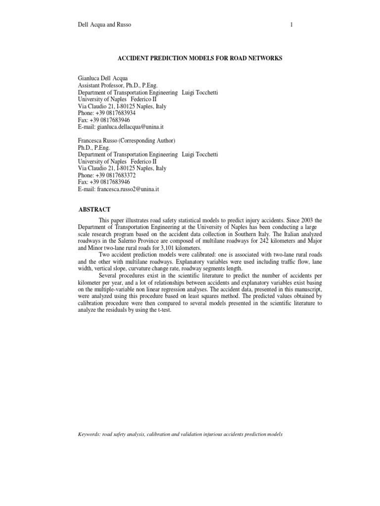 Accident Prediction Models For Road Networks | Download Free PDF | Mean ...