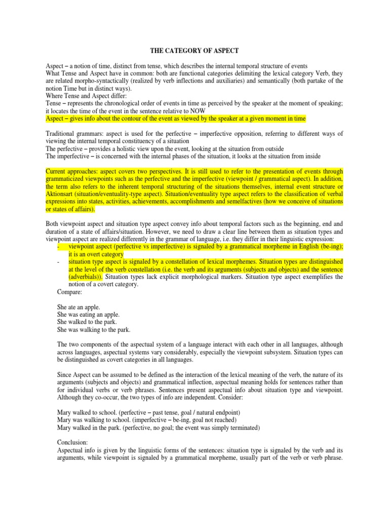 The Category of Aspect in English | PDF | Grammatical Tense | Syntax