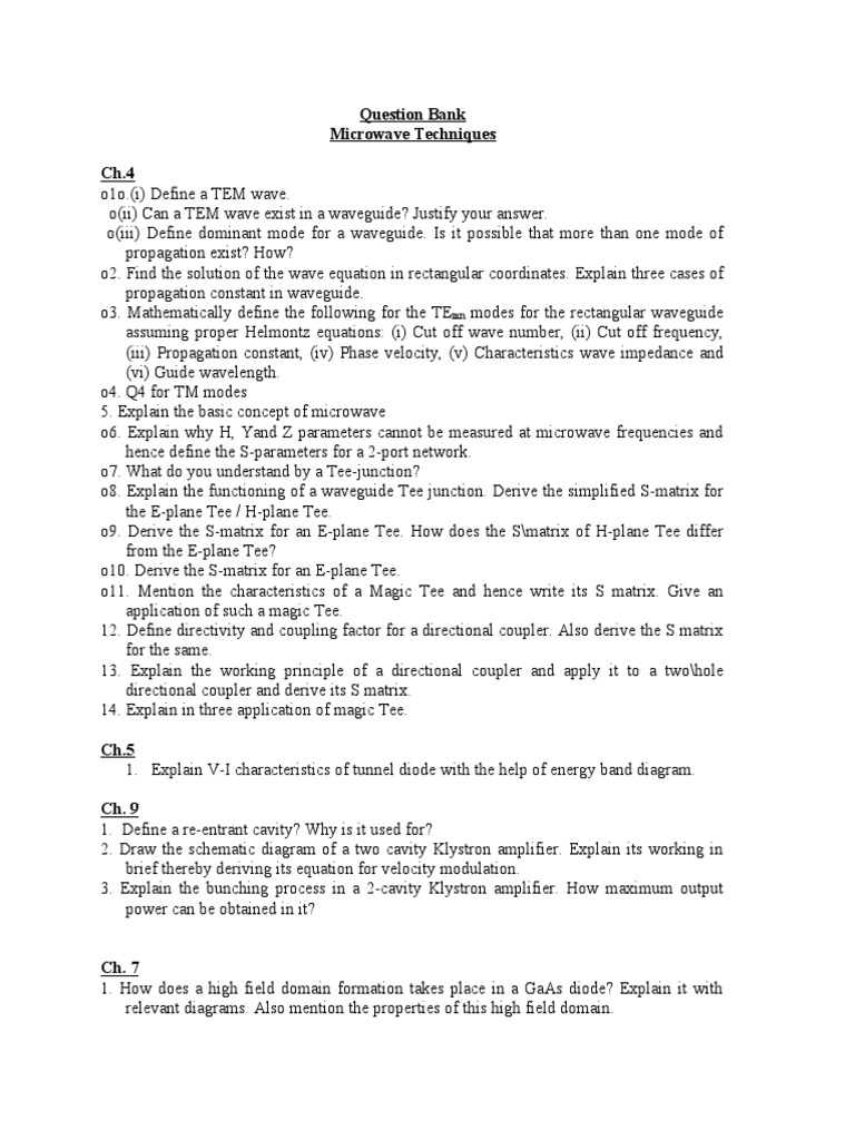 Question Bank Microwave | PDF | Waveguide | Physical Phenomena