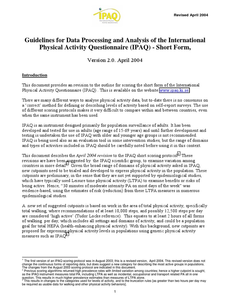 IPAQ Short Form Scoring Guidelines | PDF | Wellness | Medical