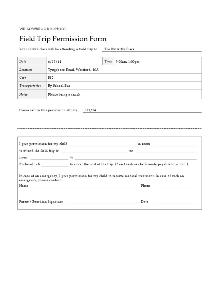 Butterfly Place Field Trip Form | PDF