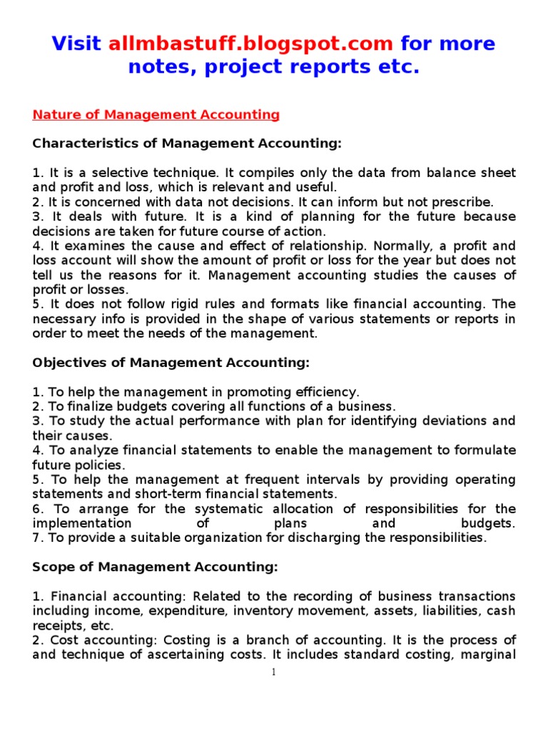 Management Accounting Notes | PDF | Management Accounting | Business ...