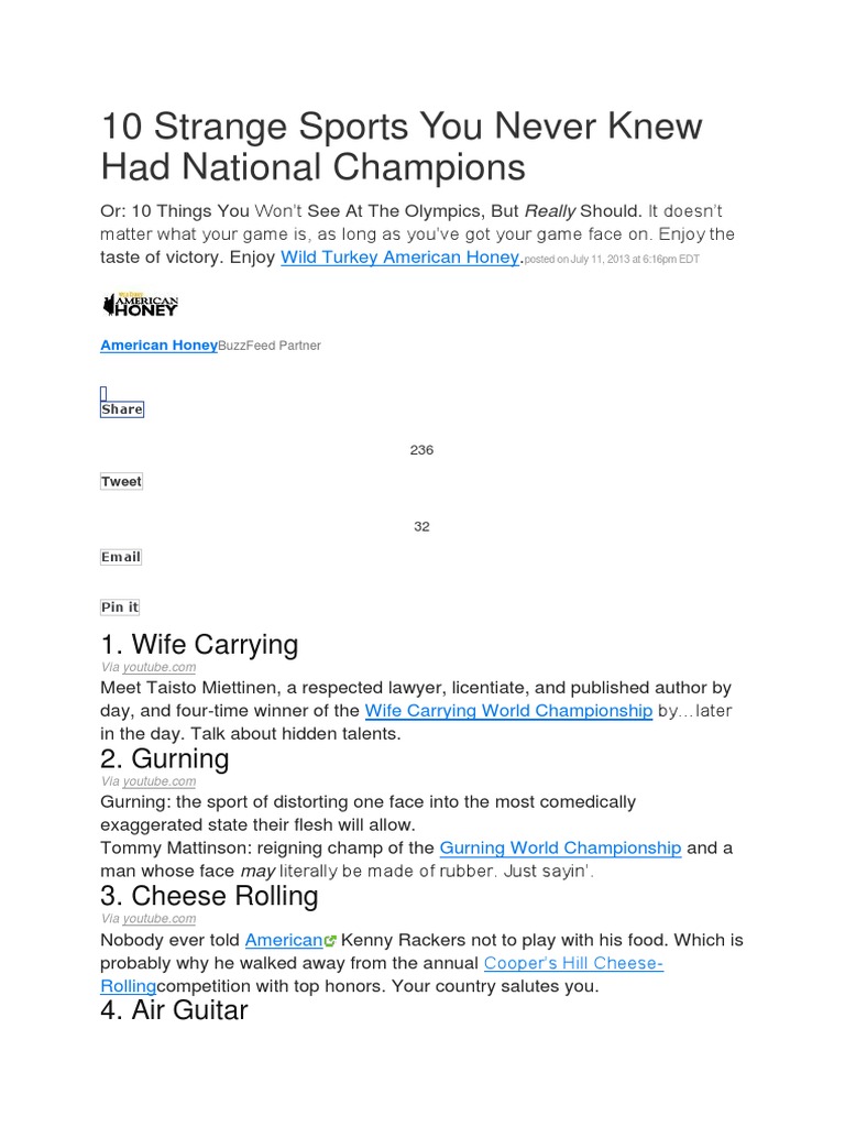 10 Unusual Sports with National Champions | PDF | Sports | Leisure