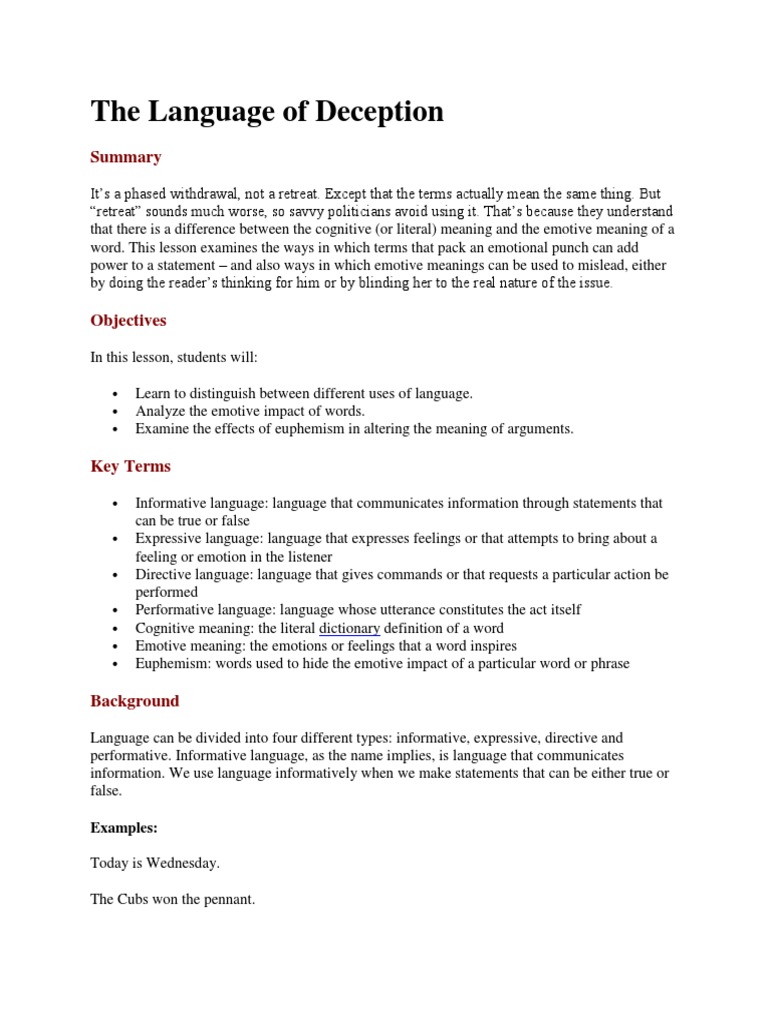 The Language of Deception: Examples | PDF | Information Literacy ...