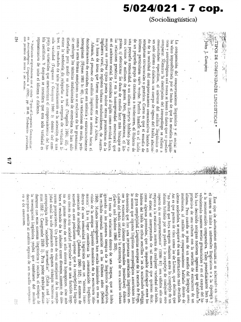 GUMPERZ - Tipos de Comunidades Lingüísticas | PDF | Juegos y actividades