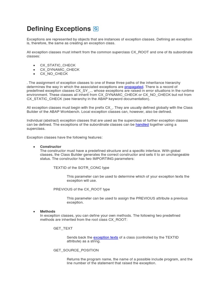 Defining And Implementing Exceptions In Abap Pdf Class Computer Programming Constructor