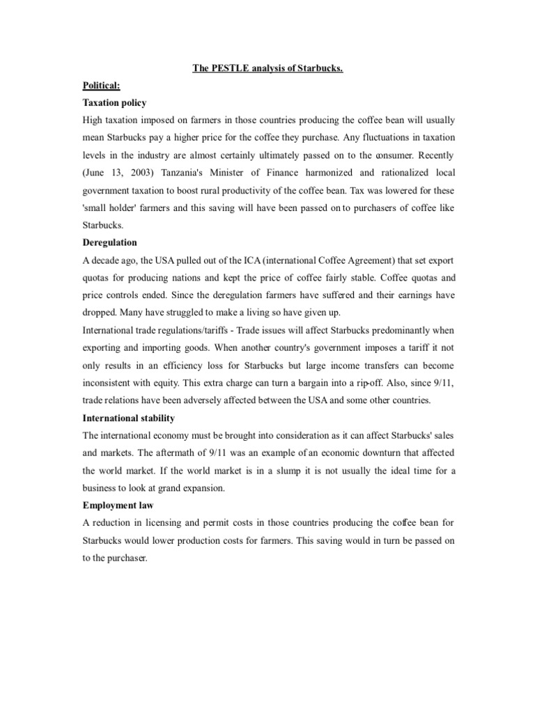 The PESTLE Analysis of Starbucks | PDF | Inflation | Starbucks