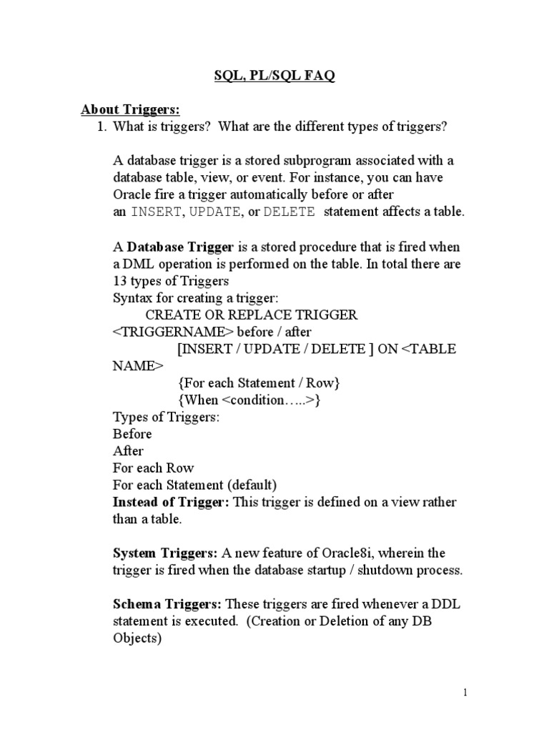 An In-Depth Guide to PL/SQL Triggers, Types, and Best Practices | PDF ...