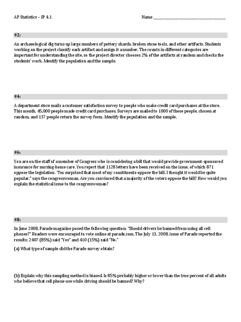 AP Statistics - 4 1 IP | PDF | Sampling (Statistics) | Survey Methodology