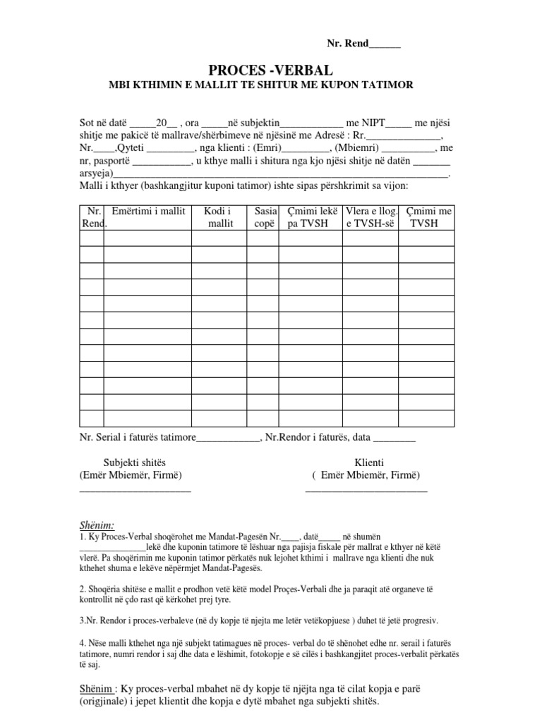 Proces Verbali I Kthimit Te Mallrave | PDF