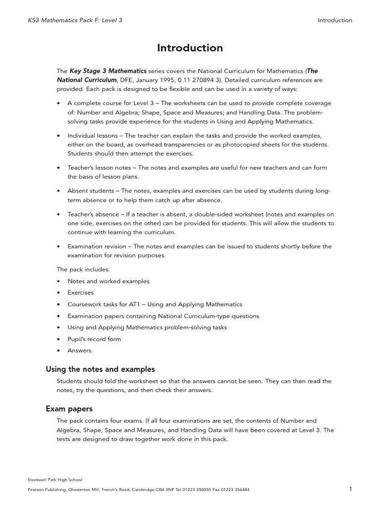 Using The Notes and Examples: Stockwell Park High School | PDF | Litre ...