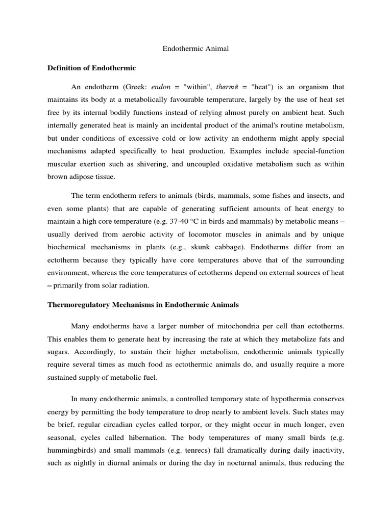 Endothermic Animal | PDF | Zoology | Animal Physiology