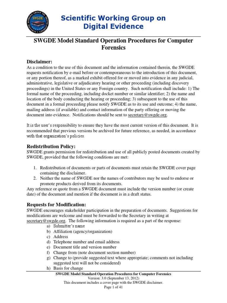 2012-09-13 SWGDE Model SOP For Computer Forensics v3 | PDF | Computer ...