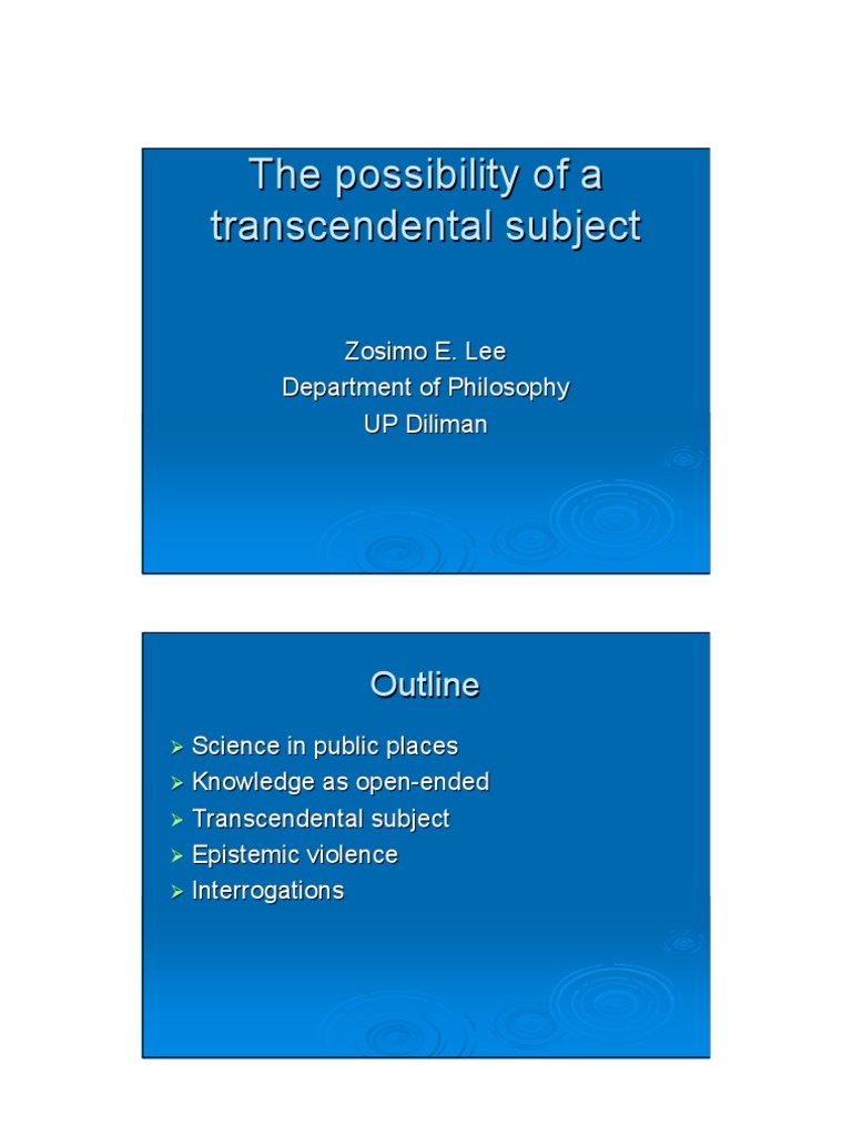 The Possibility of A Transcendental Subject by Zosimo Lee | PDF ...