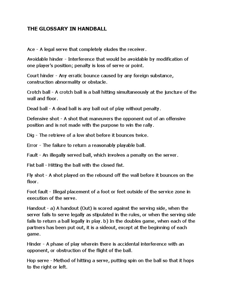The Glossary in Handball | PDF | Sports | Rules