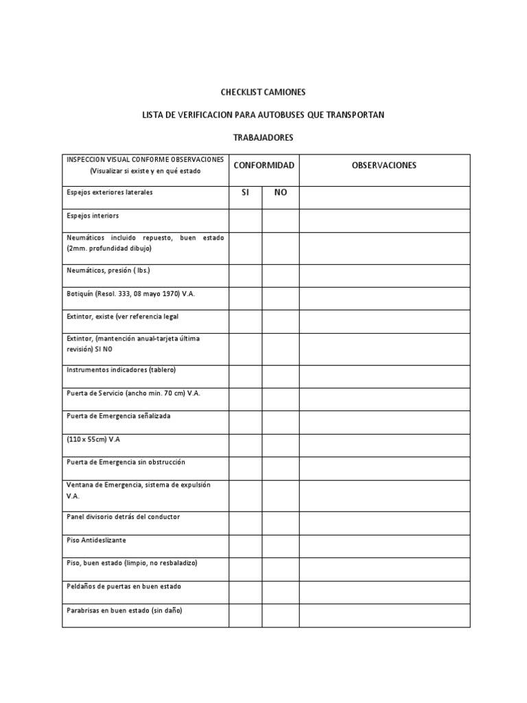 Checklist Camiones | PDF