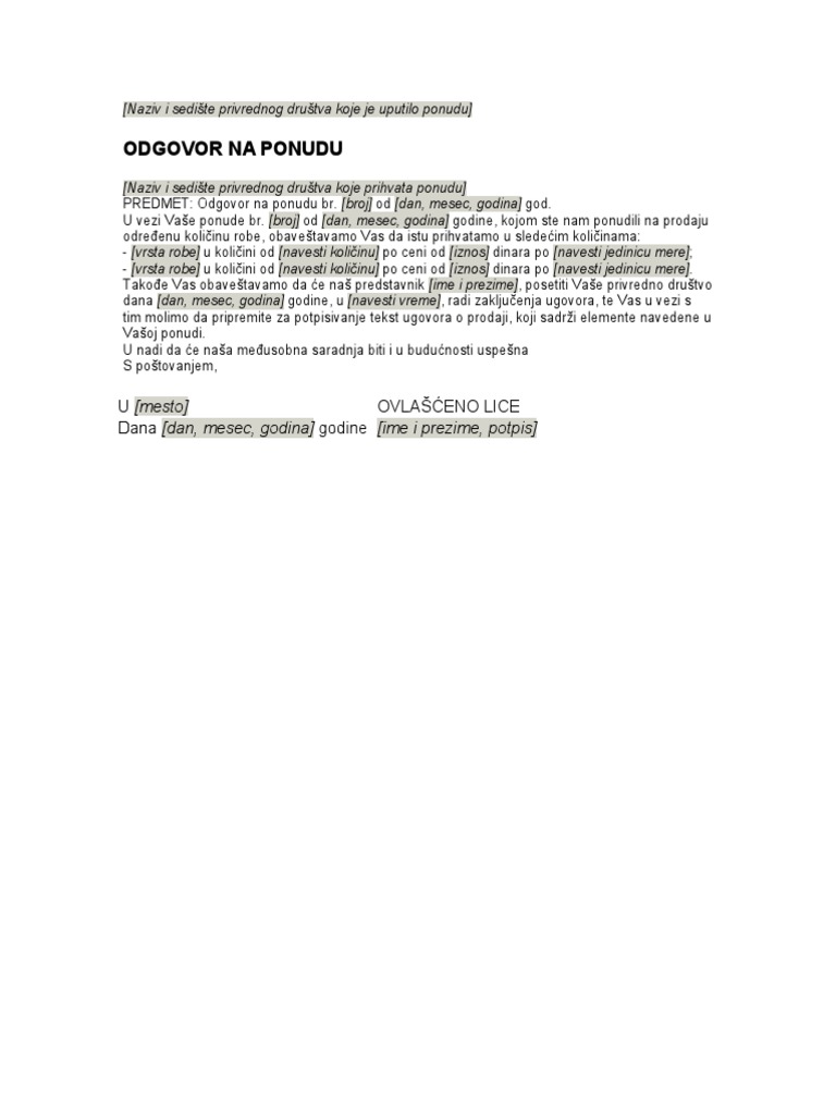 Odgovor Na Ponudu | PDF