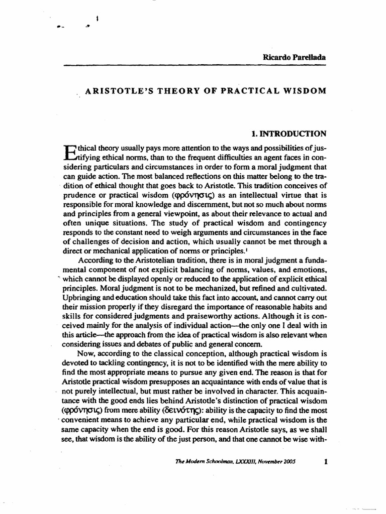 Aristotle'S Theory of Practical Wisdom: Ricardo Parellada | PDF ...