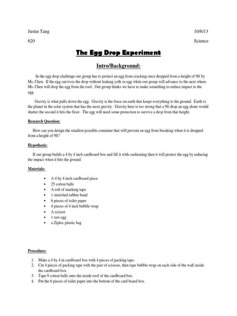 Egg Drop Experiment: Design & Results | PDF | Nature