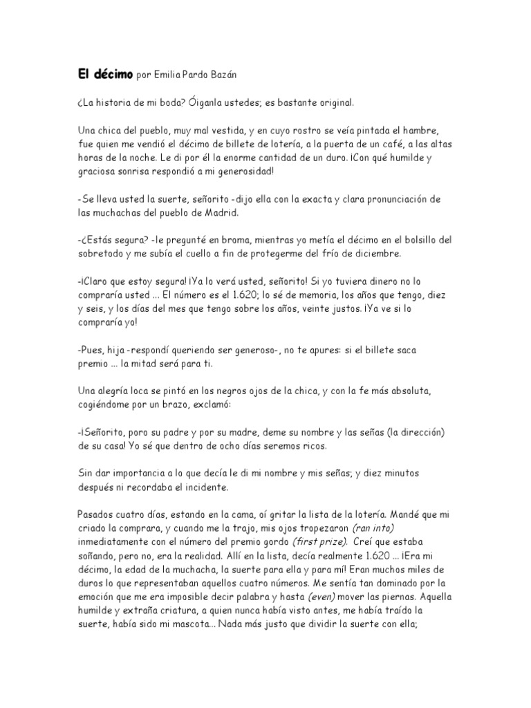 El Décimo Por Emilia Pardo Bazán | PDF | Ocio