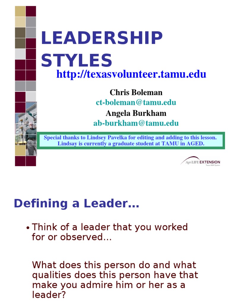 Leadership Styles: Chris Boleman Angela Burkham | PDF | Leadership ...