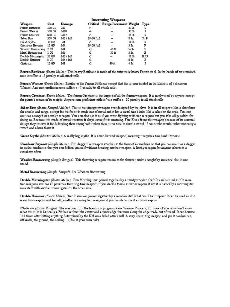 D&D - New Weapons (D20) | PDF | Military Technology | Weaponry