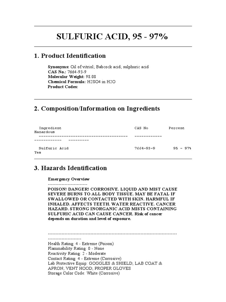 H2so4 MSDS | PDF