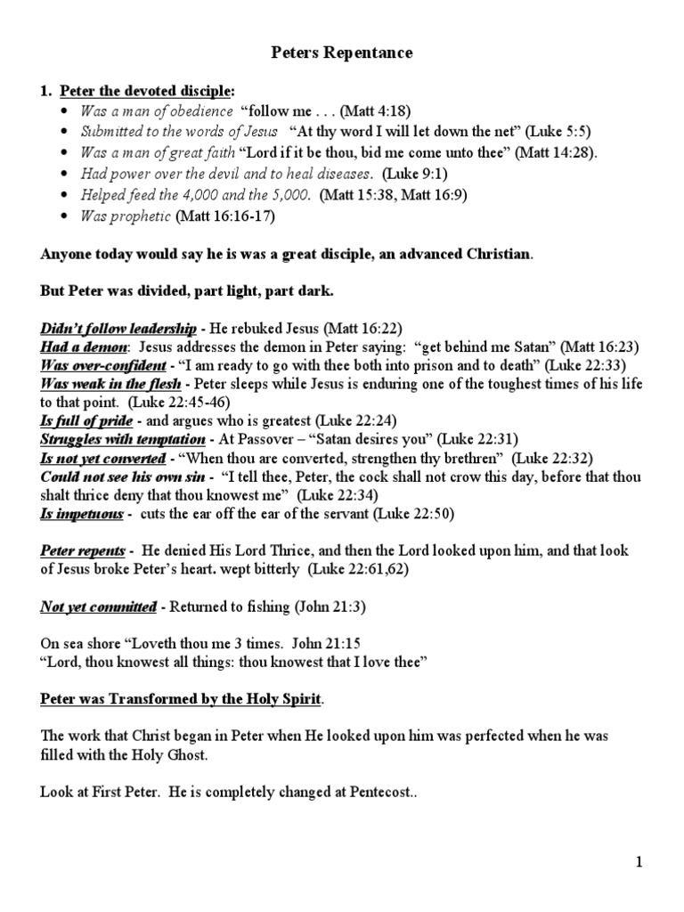 Repentance of Peter Notes | PDF | Saint Peter | Repentance