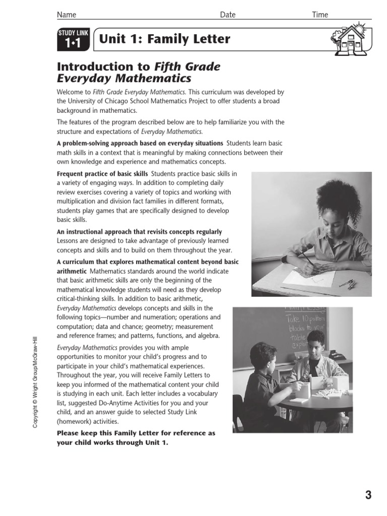 Edm Study Link 1 1 Family Letter | PDF | Data | Teaching Mathematics