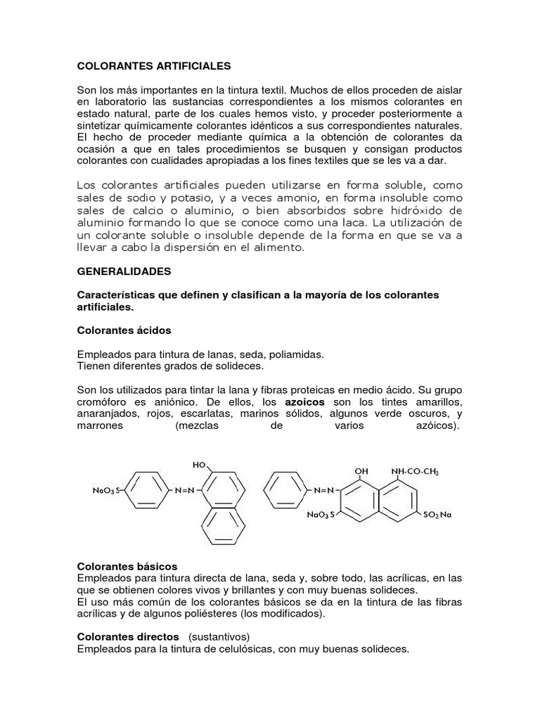Colorantes Artificiales | PDF | Pigmento | Redox