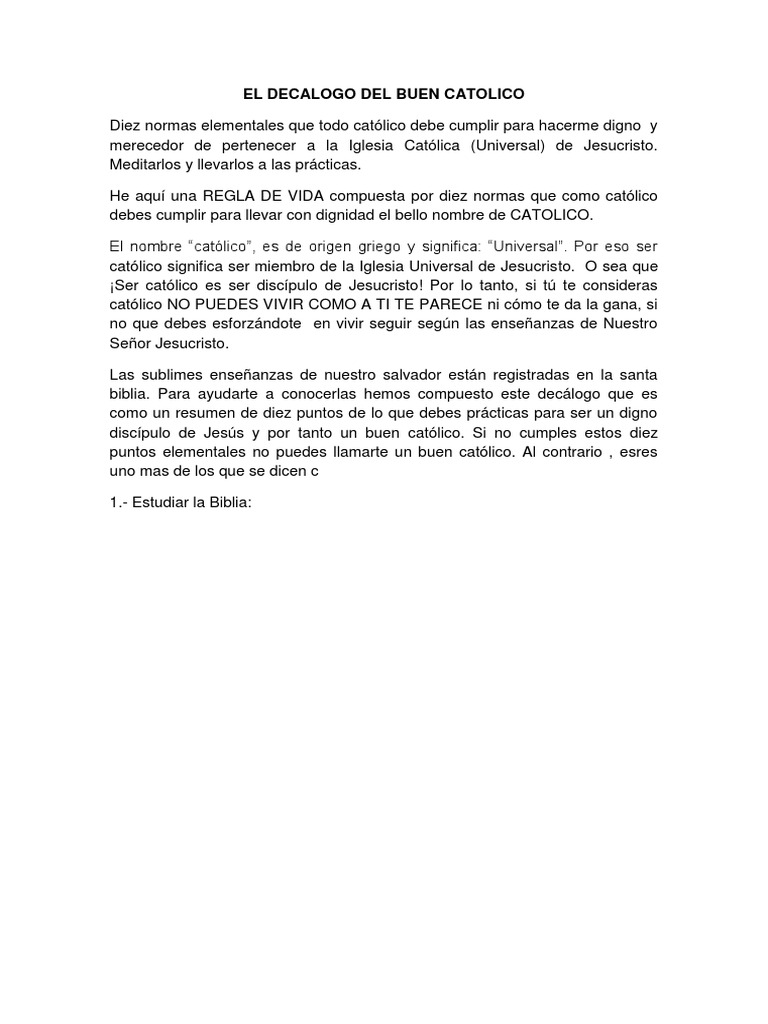 El Decalogo Del Buen Catolico | PDF