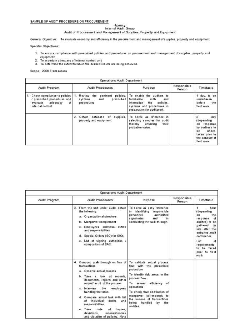 Procurement Audit Program Overview | PDF | Audit | Procurement