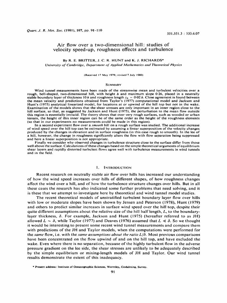 Air Over A Two-Dimensional Studies Velocity Speed-Up, Roughness Effects and Turbulence | PDF ...