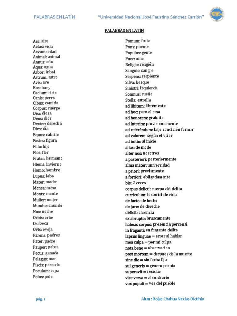 Palabras en Latin | PDF | Naturaleza