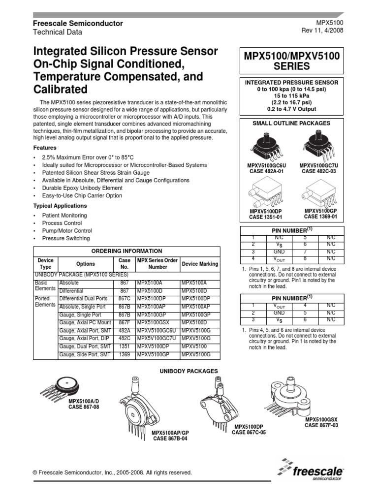 Datasheet MPX5100DP | PDF | Analog To Digital Converter | Power Supply