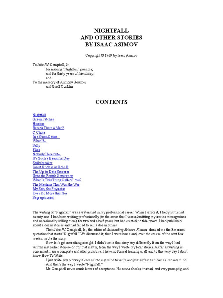 Nightfall and Other Stories - Isaac Asimov | PDF