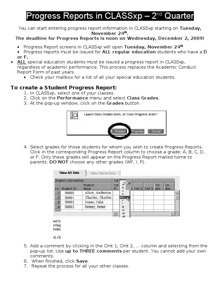 Progress Reports in CLASSxp - 2nd Quarter | PDF | Homework | Pedagogy