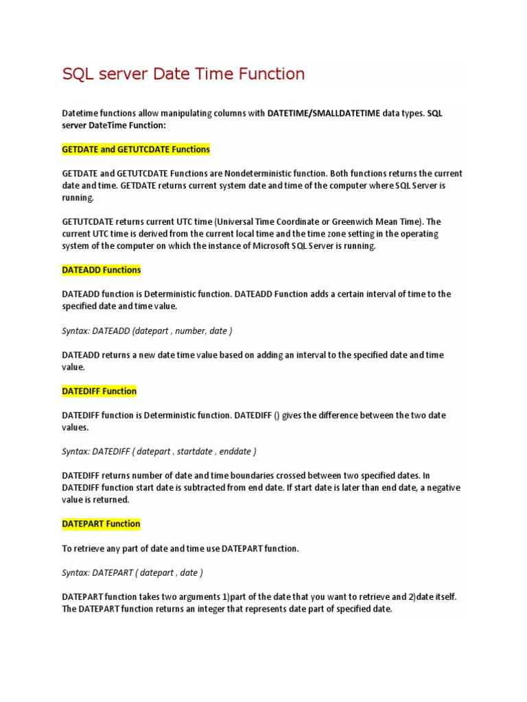Sql Server Date Time Function Pdf Function Mathematics Parameter Computer Programming 3797