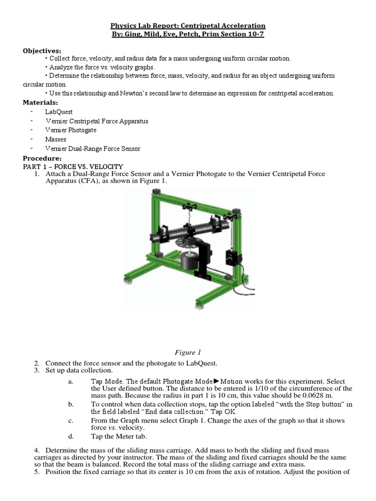 Centripetal Acceleration Lab