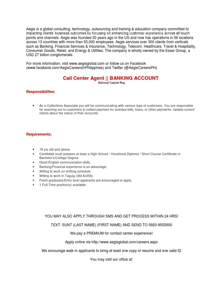 Call Center Agent - BANKING ACCOUNT: Responsibilities | PDF | Career ...