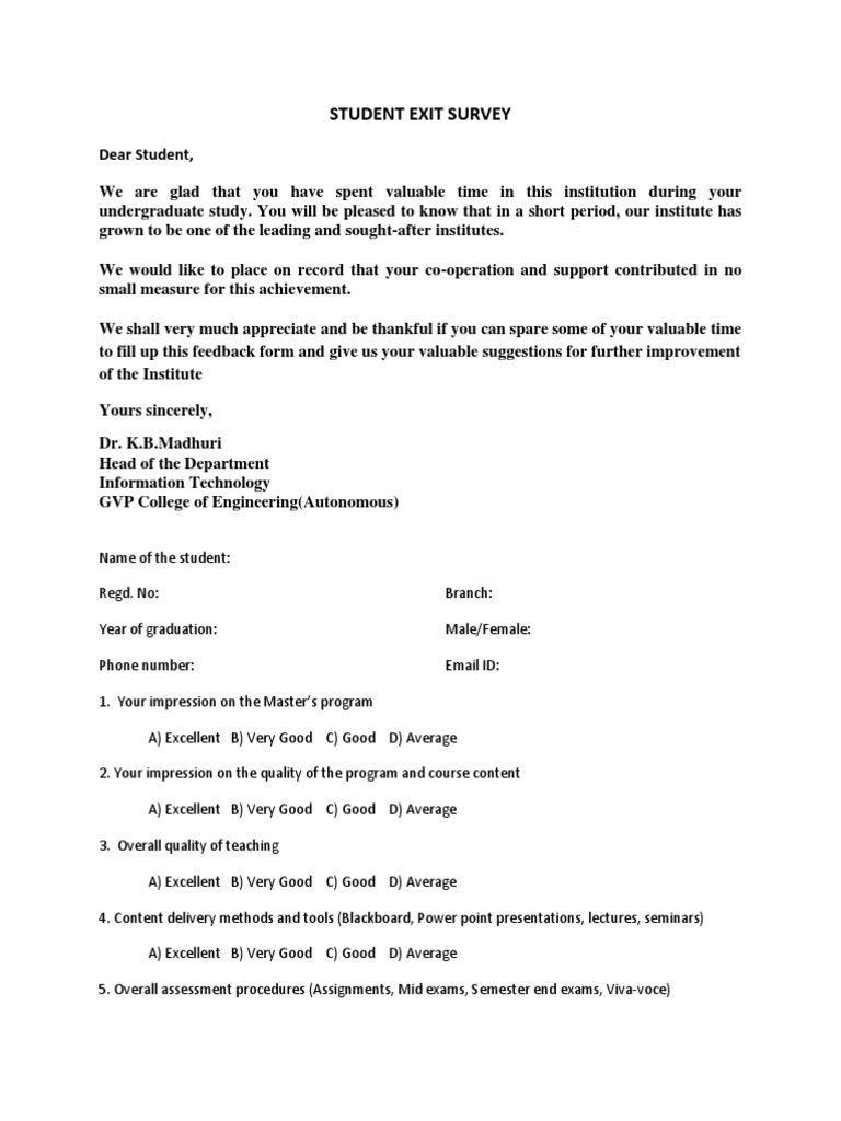 Final Student Exit Survey | PDF | Engineering | Design