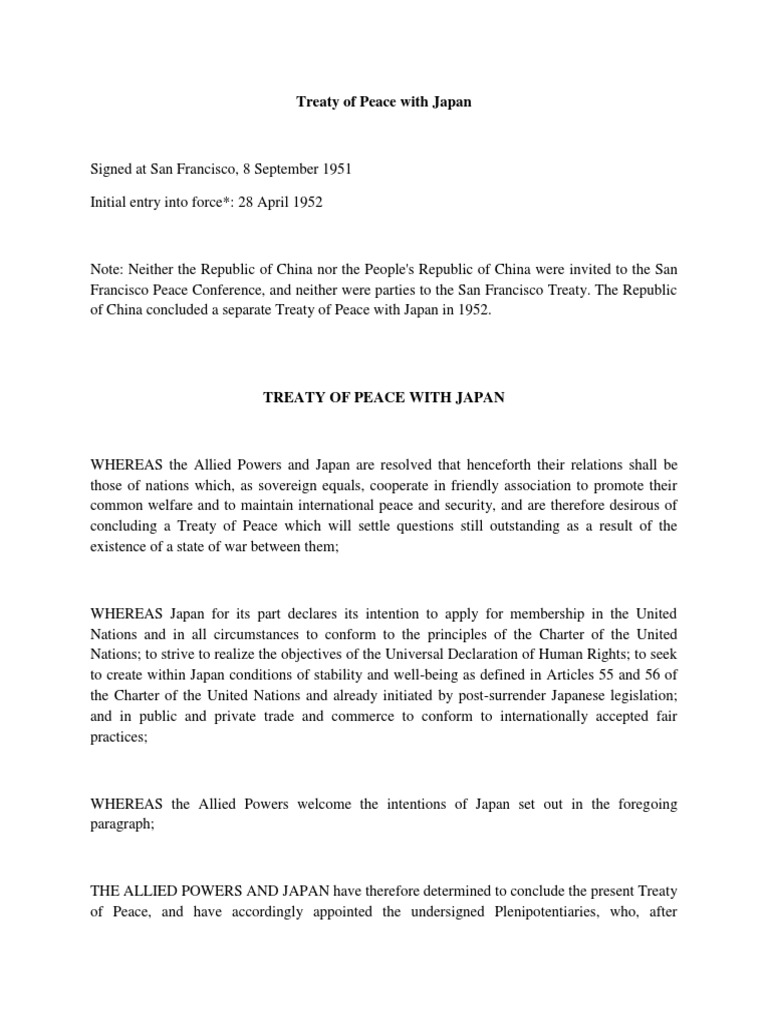 San Francisco Peace Treaty of 1951 | PDF | Treaty | Ratification