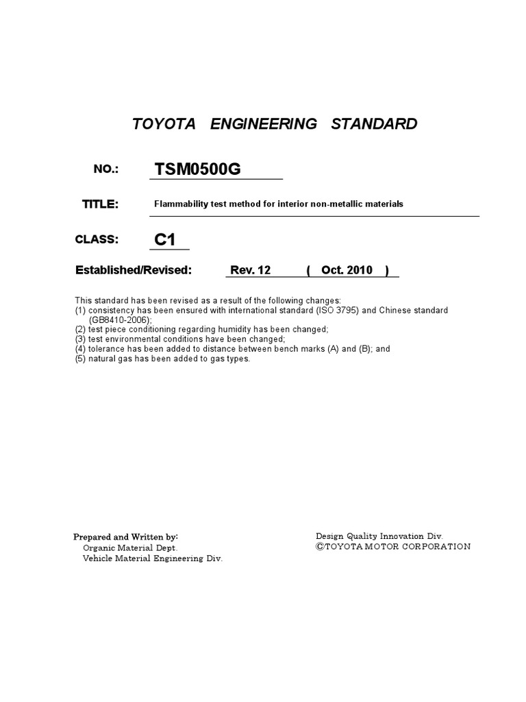 Toyota Flammability Test Standard TSM0500G | PDF | Confidentiality ...