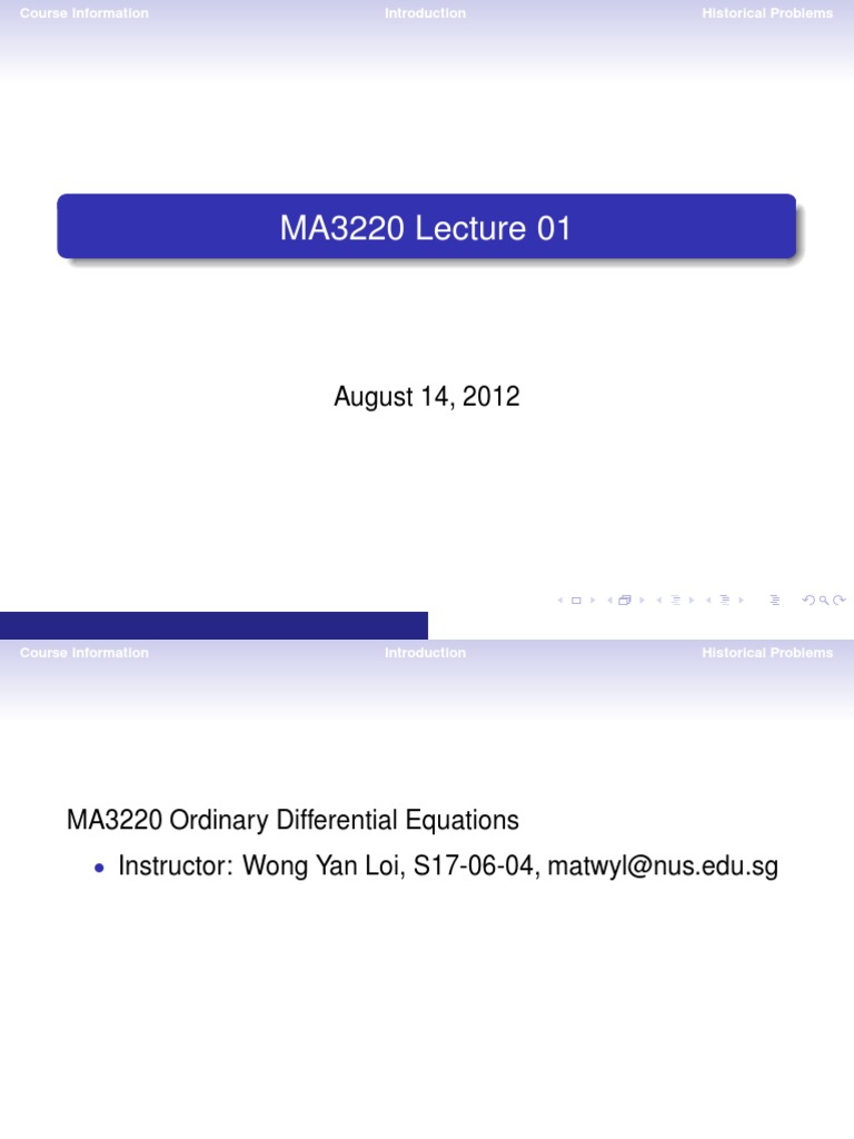 Lecture 01 NUS MA3252 | PDF | Ordinary Differential Equation | Calculus