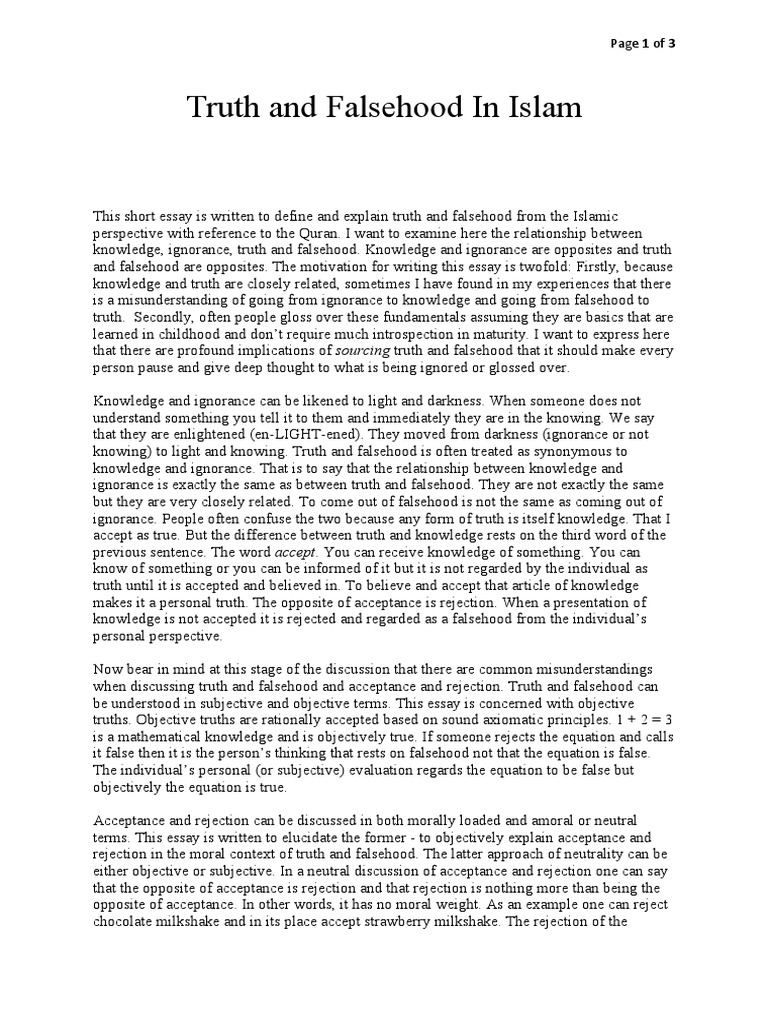 Truth and Falsehood in Islam | PDF | Objectivity (Philosophy) | Truth